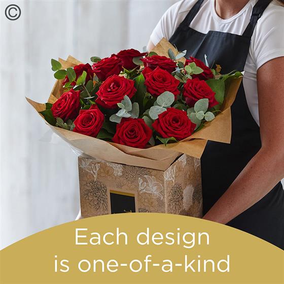 12 Red Rose Hand-tied Stems Florists Camborne