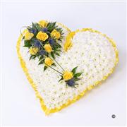 Classic White Heart with Yellow Roses - Funeral Flowers Camborne
